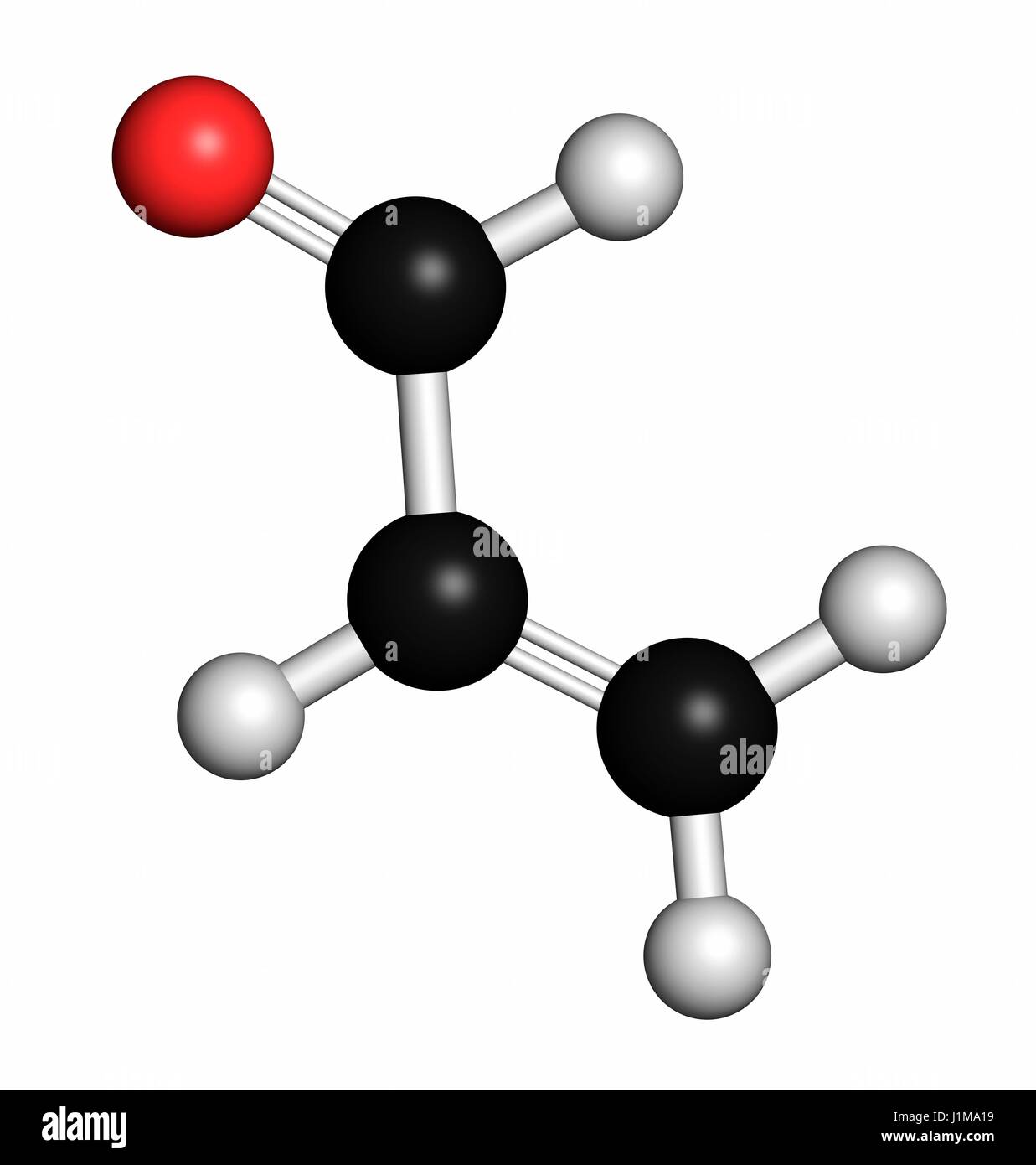 Acrolein (propenal) molecule. Toxic molecule that is formed when fat or ...