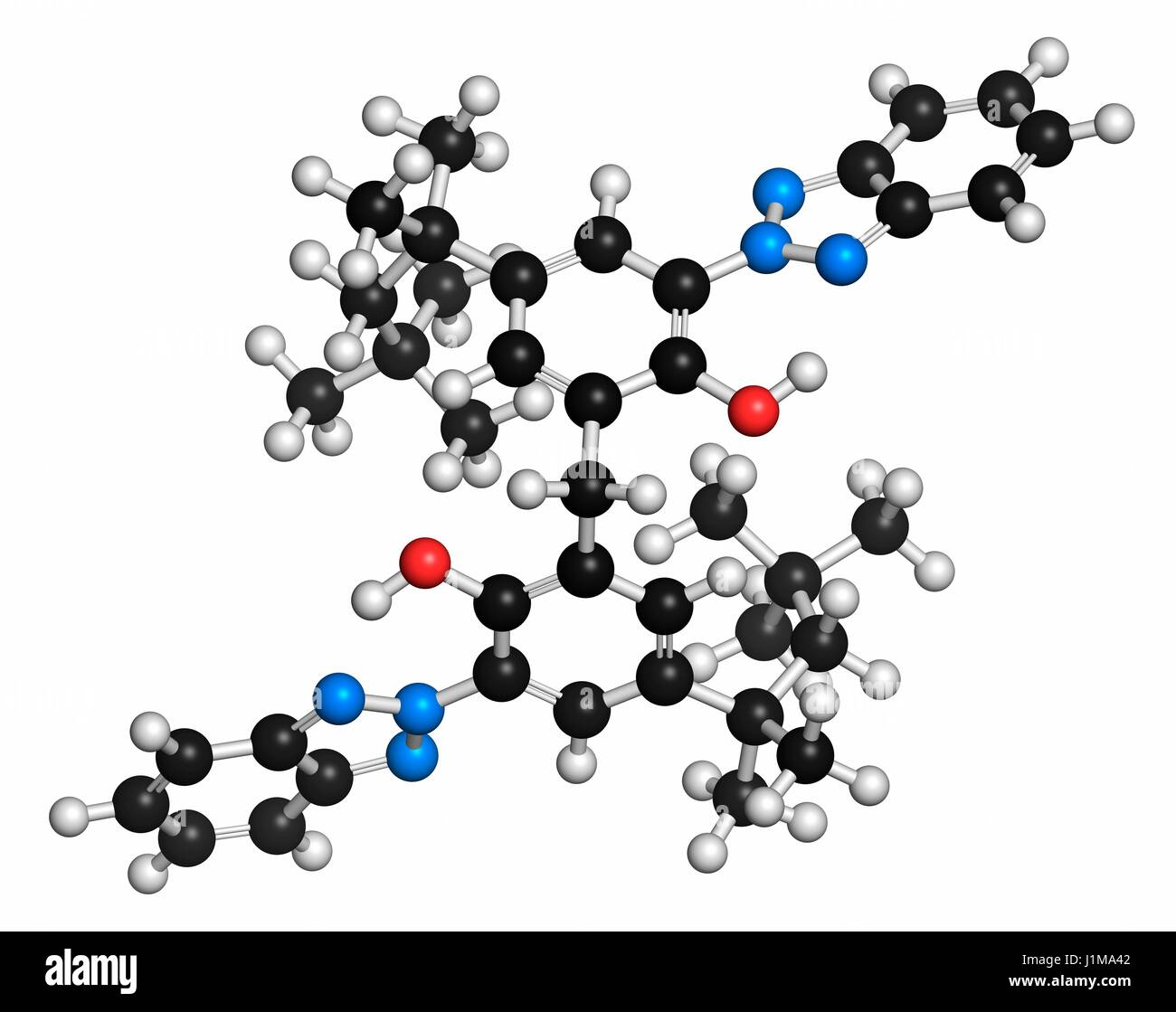 Bisoctrizole sunscreen molecule. Atoms are represented as spheres with ...