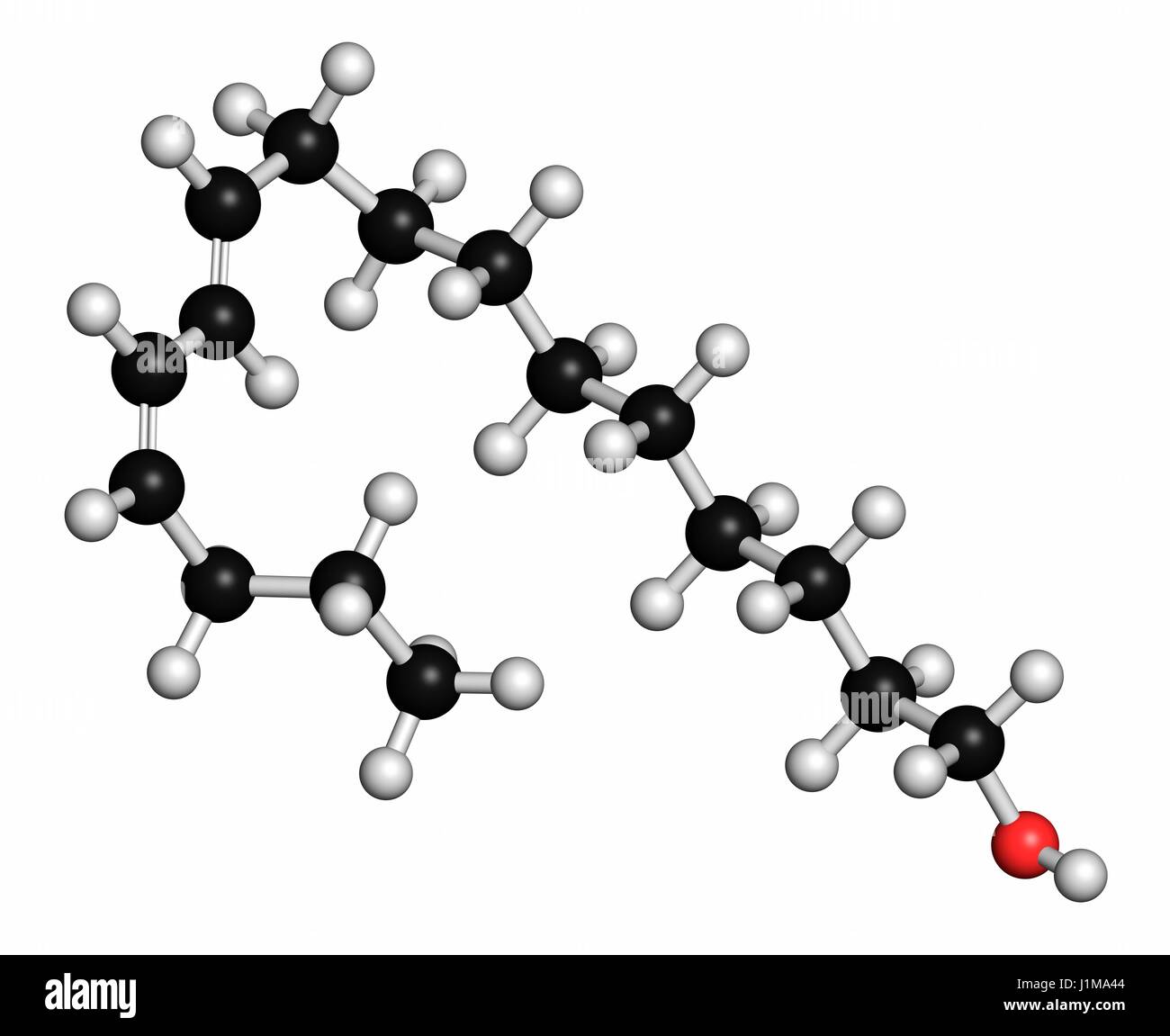 Bombykol insect pheromone molecule. Atoms are represented as spheres ...