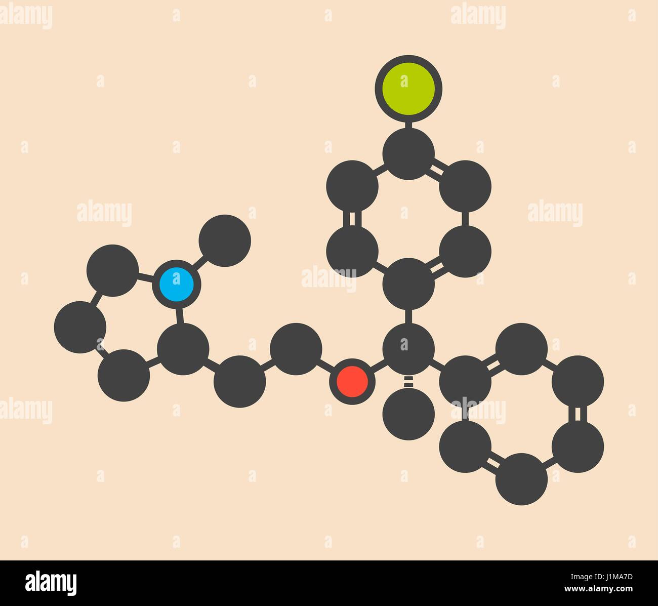 Clemastine (meclastine) antihistamine drug molecule. Used to treat ...