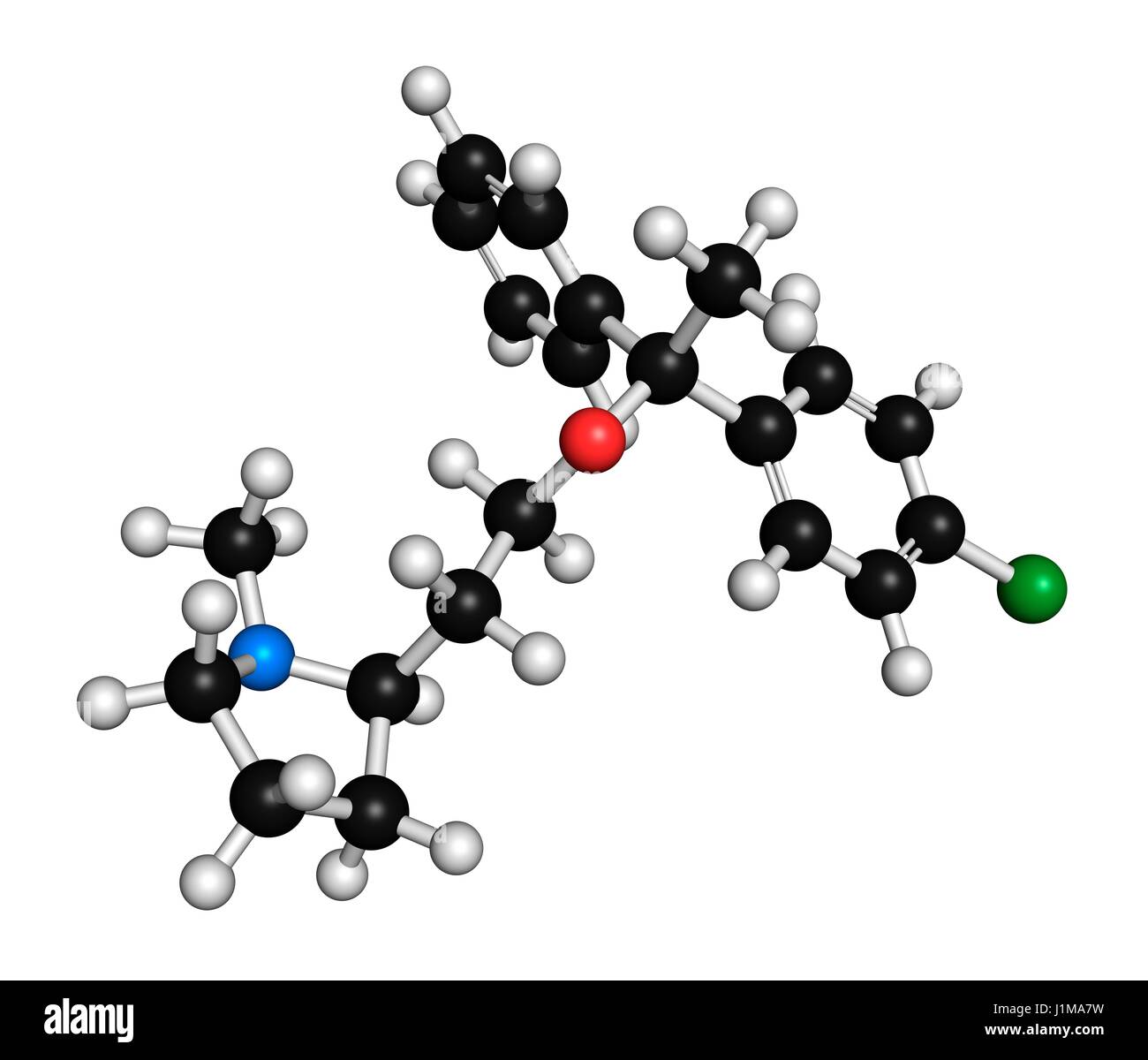 Clemastine (meclastine) antihistamine drug molecule. Used to treat ...