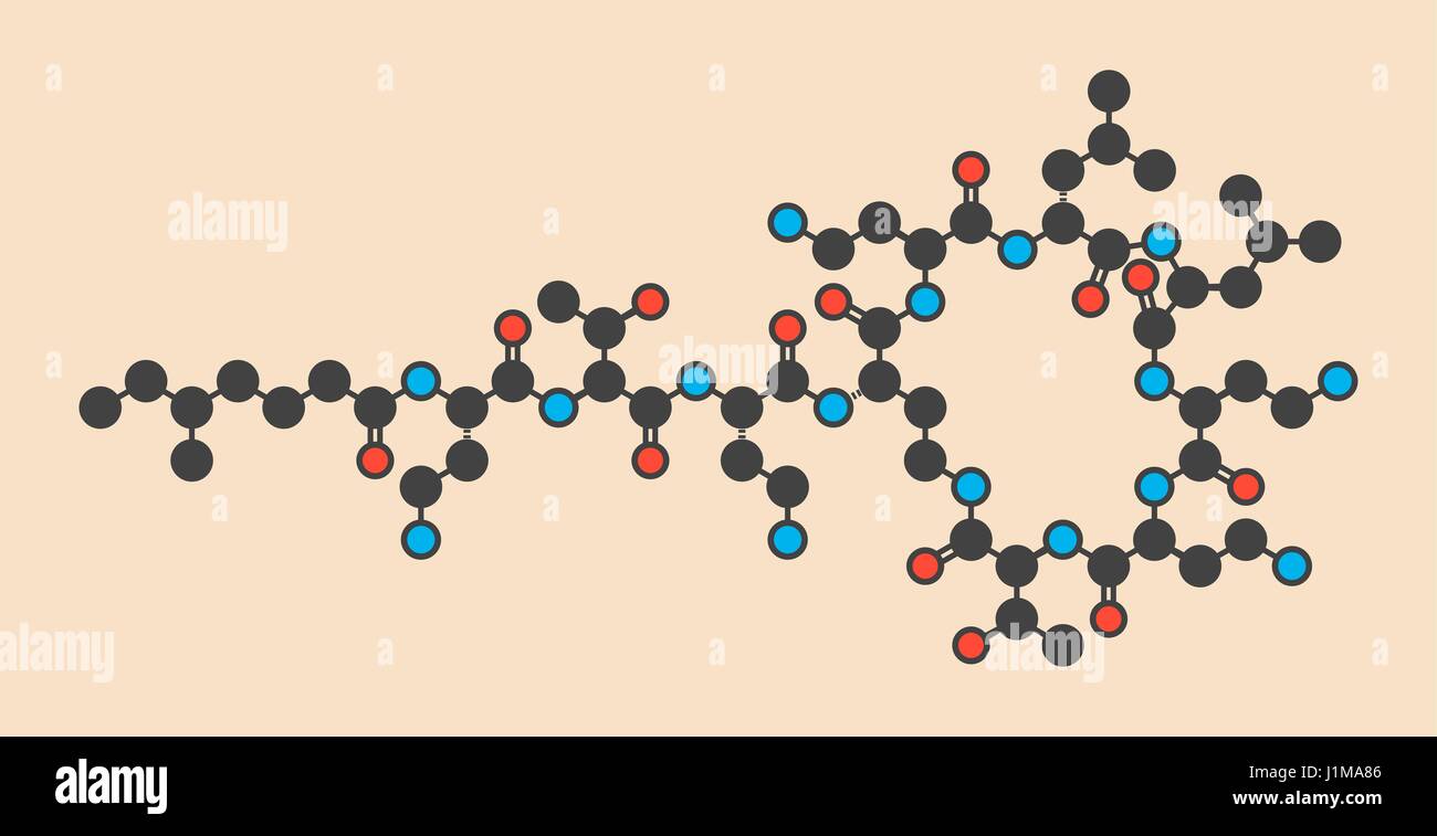 Colistin antibiotic drug molecule. Stylized skeletal formula (chemical ...