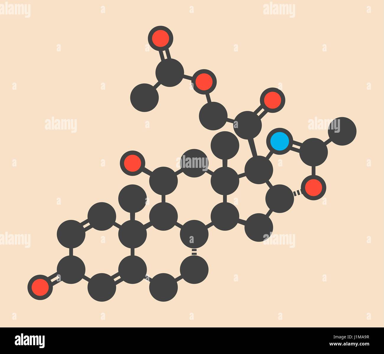 Deflazacort glucocorticoid drug molecule. Stylized skeletal formula ...