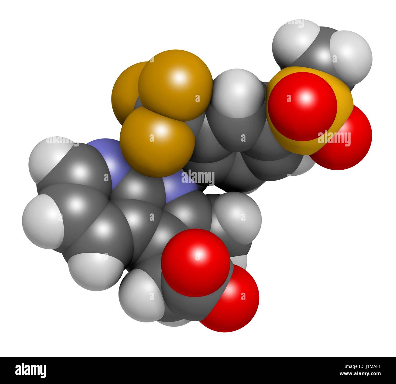 Fevipiprant asthma drug molecule. 3D rendering. Atoms are represented ...