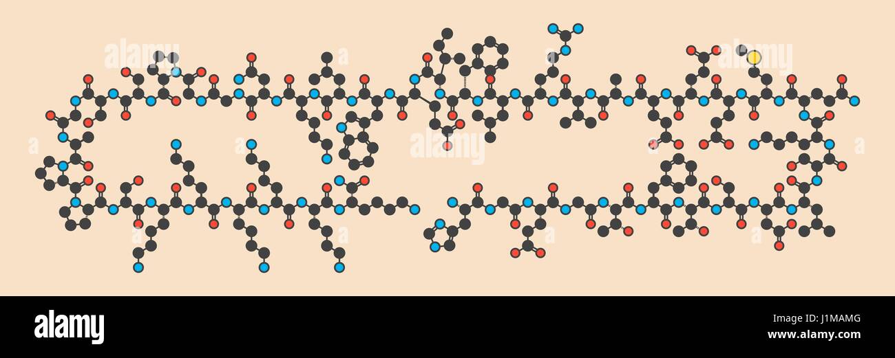 Lixisenatide diabetes drug molecule. Stylized skeletal formula ...