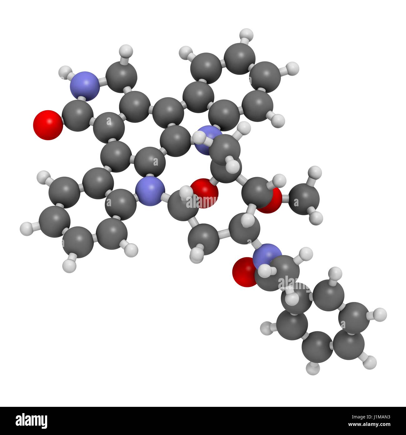 Midostaurin cancer drug molecule (protein kinase inhibitor). 3D ...