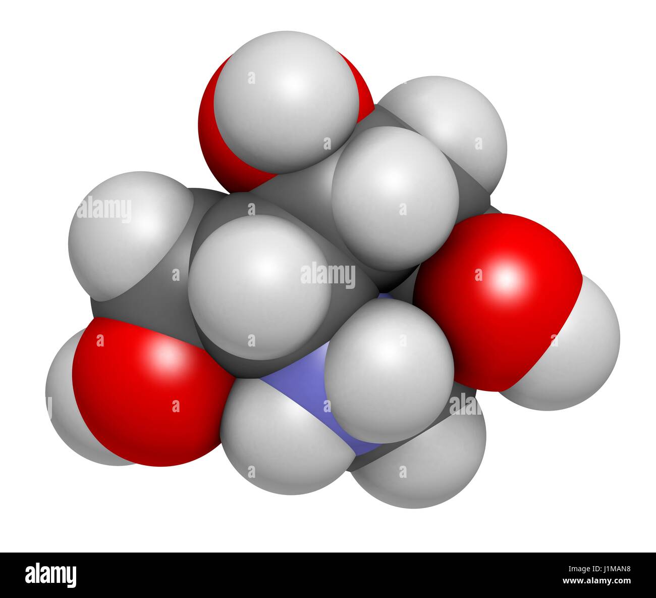 Migalastat Fabry disease drug molecule. 3D rendering. Atoms are ...