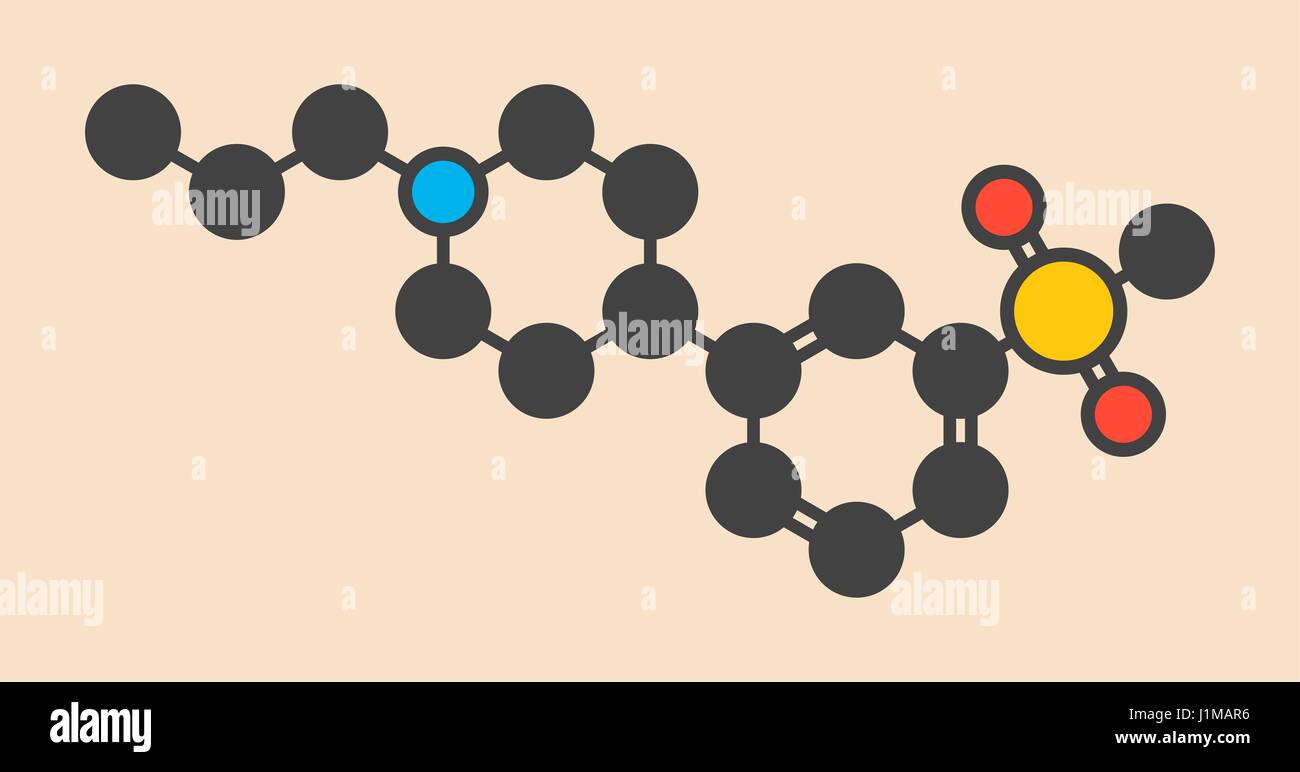 Pridopidine Huntington's disease drug molecule. Stylized skeletal ...