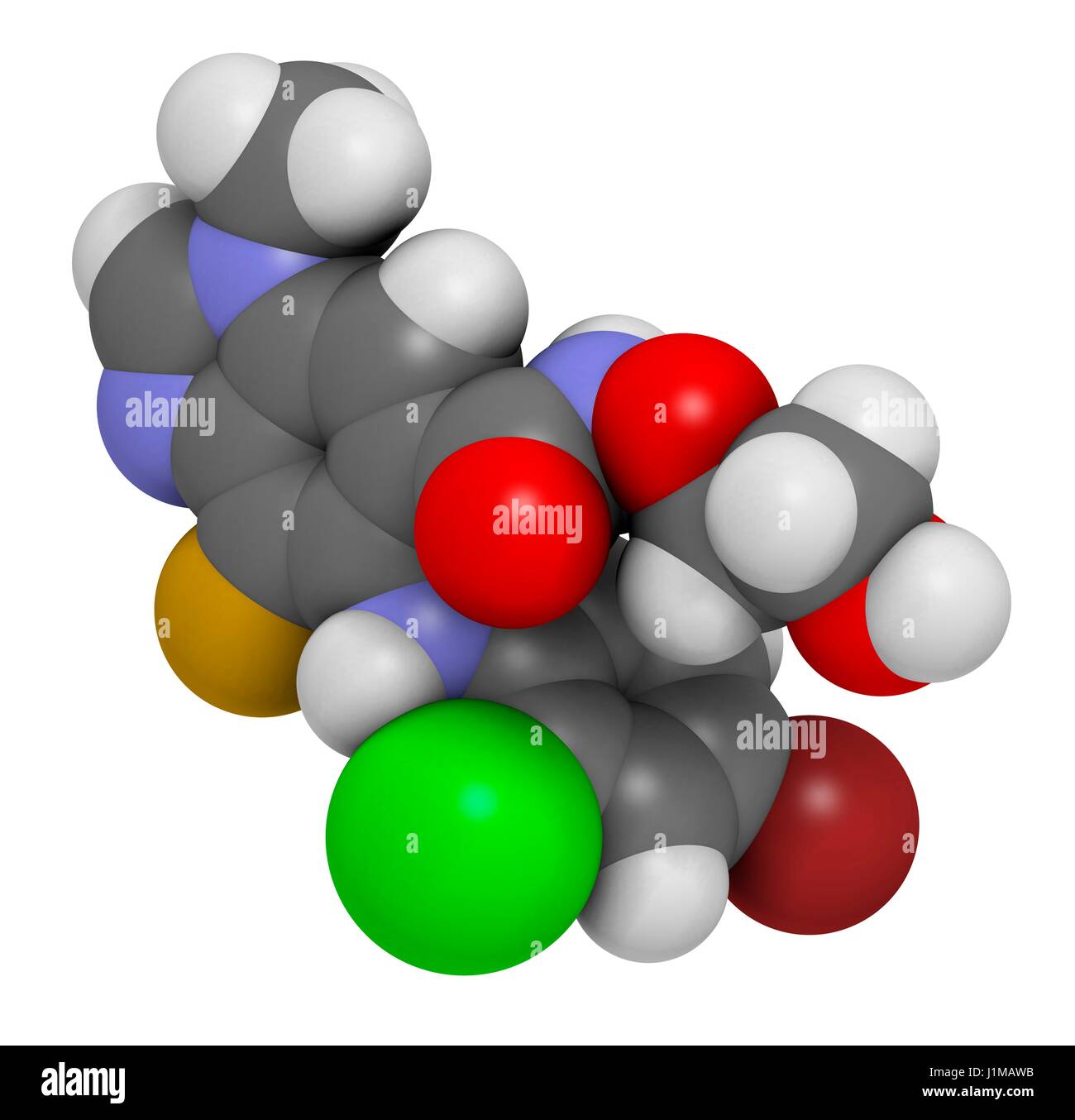 Selumetinib cancer drug molecule (MEK1 and MEK2 inhibitor). 3D ...