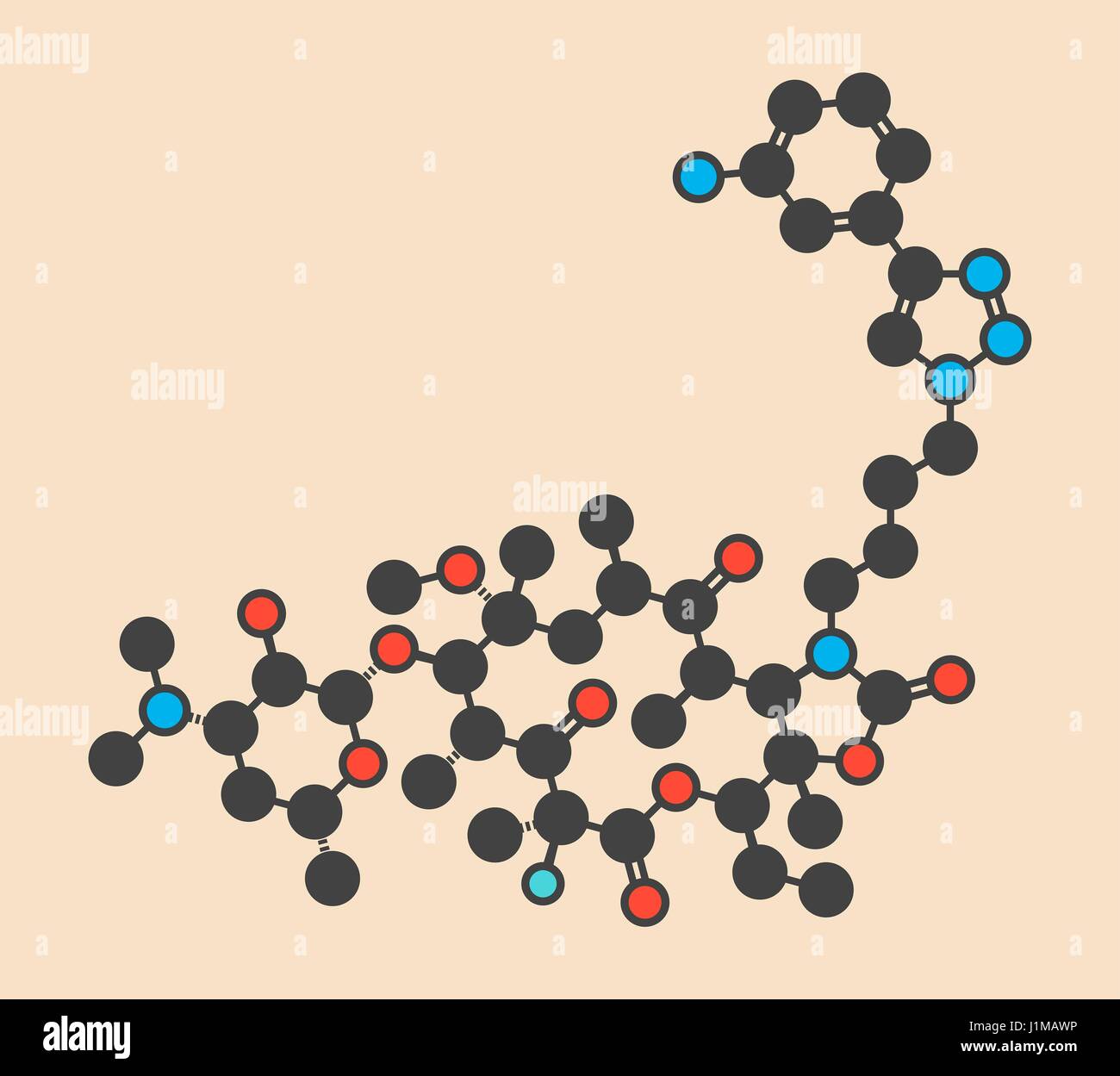 Solithromycin antibiotic drug molecule. Stylized skeletal formula ...