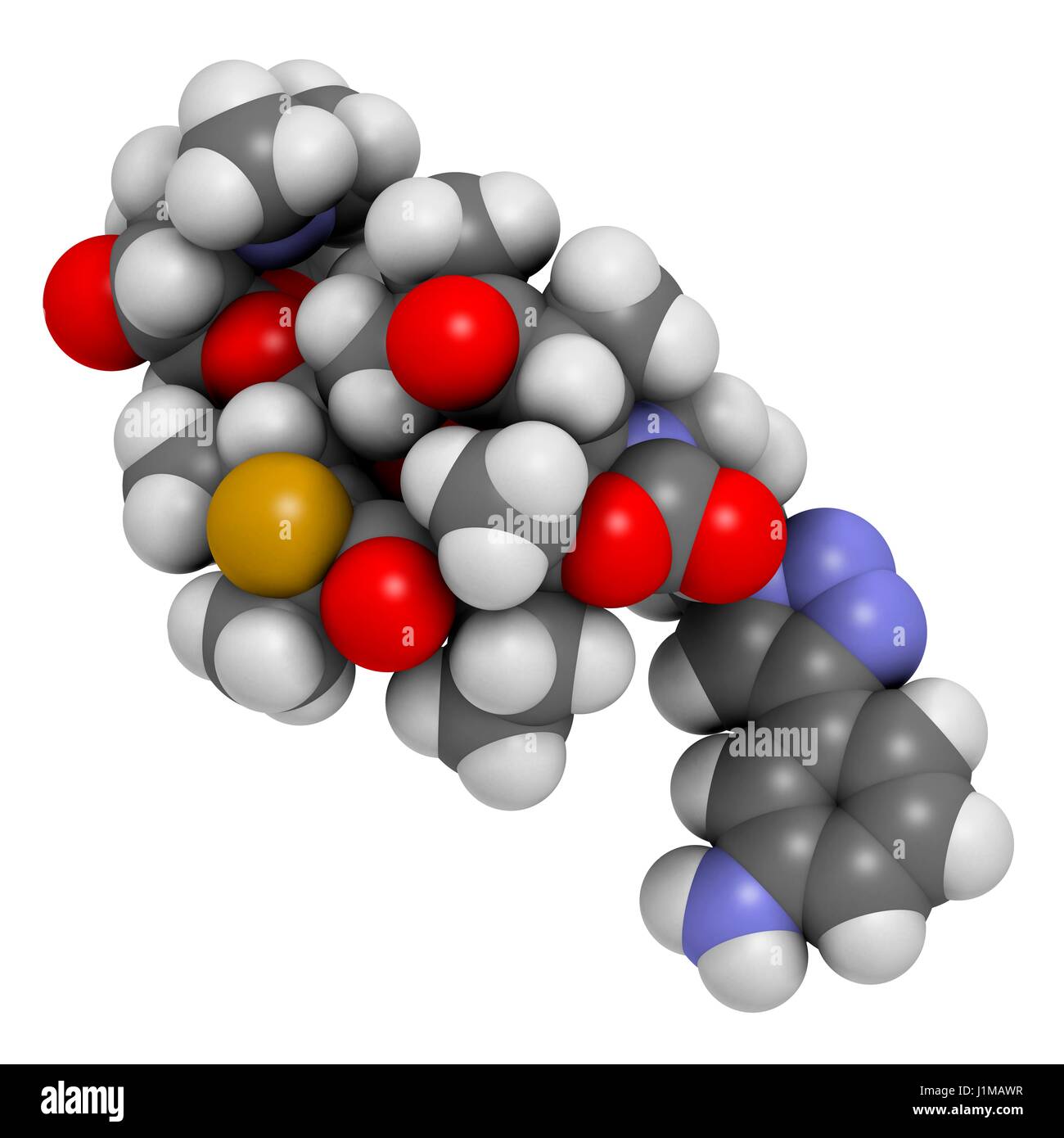 Solithromycin antibiotic drug molecule. 3D rendering. Atoms are ...