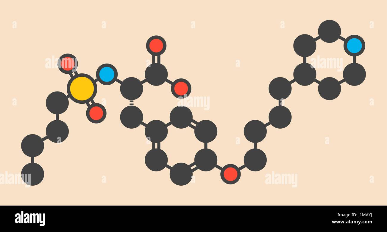 Tirofiban anticoagulant drug molecule. Stylized skeletal formula ...