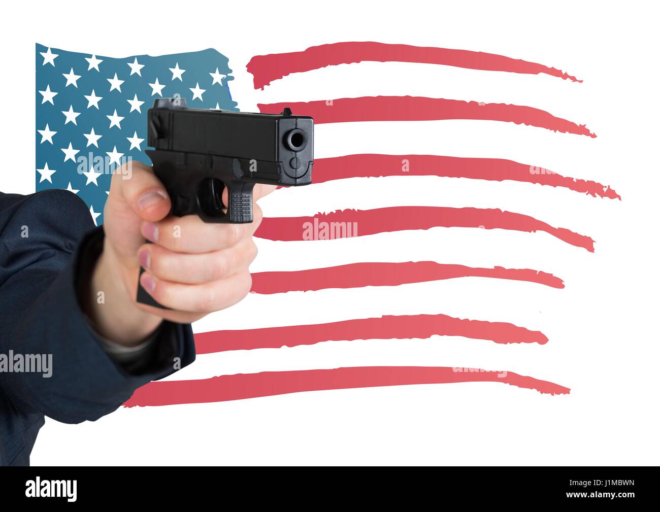 Digital composite of Hand holding gun with American flag Stock Photo ...
