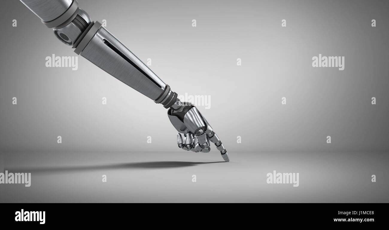 Digital composite of Android Robot hand pointing with grey background ...