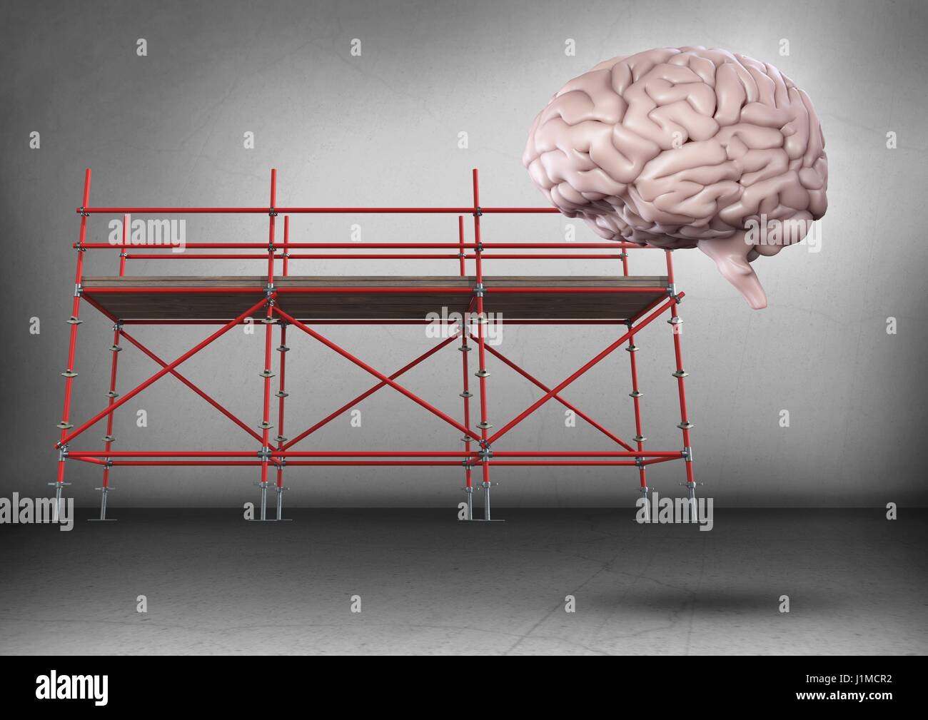Digital composite of Brain in front of scaffolding in grey room Stock ...
