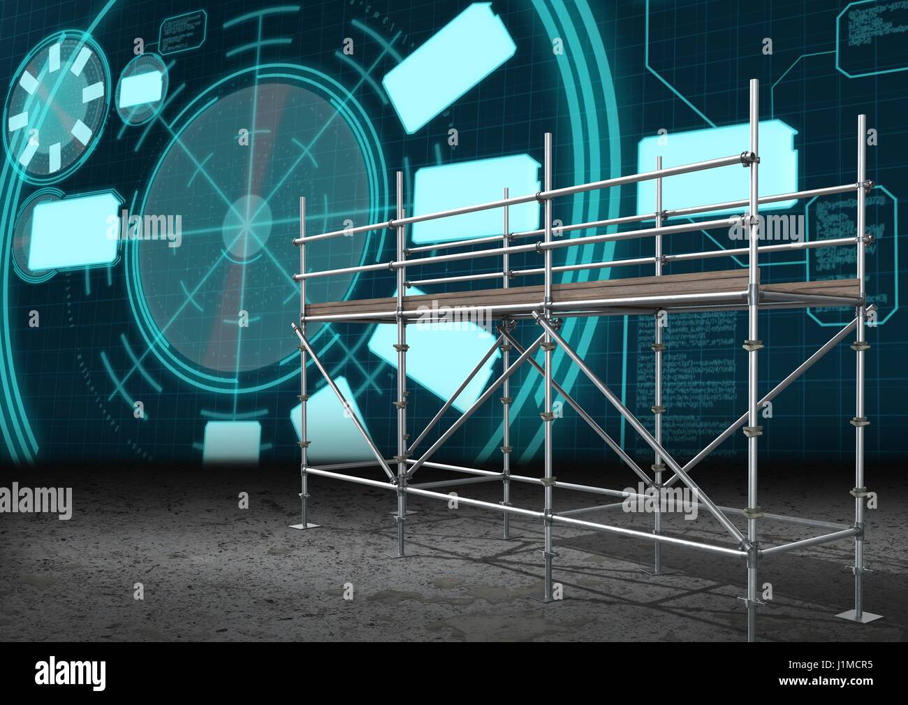 Digital composite of Technology interface with 3D Scaffolding Stock ...