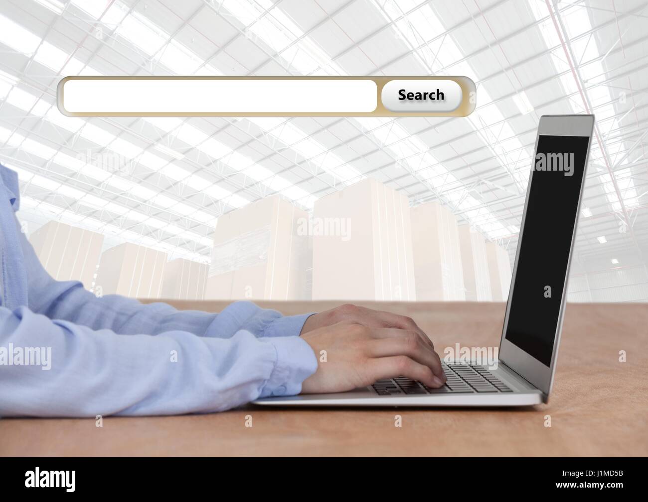 Digital composite of Search Bar with man on laptop Stock Photo - Alamy