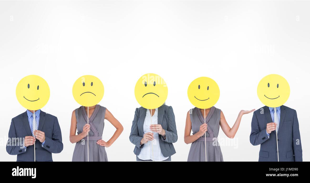 Digital composite of Business people covering faces with various ...