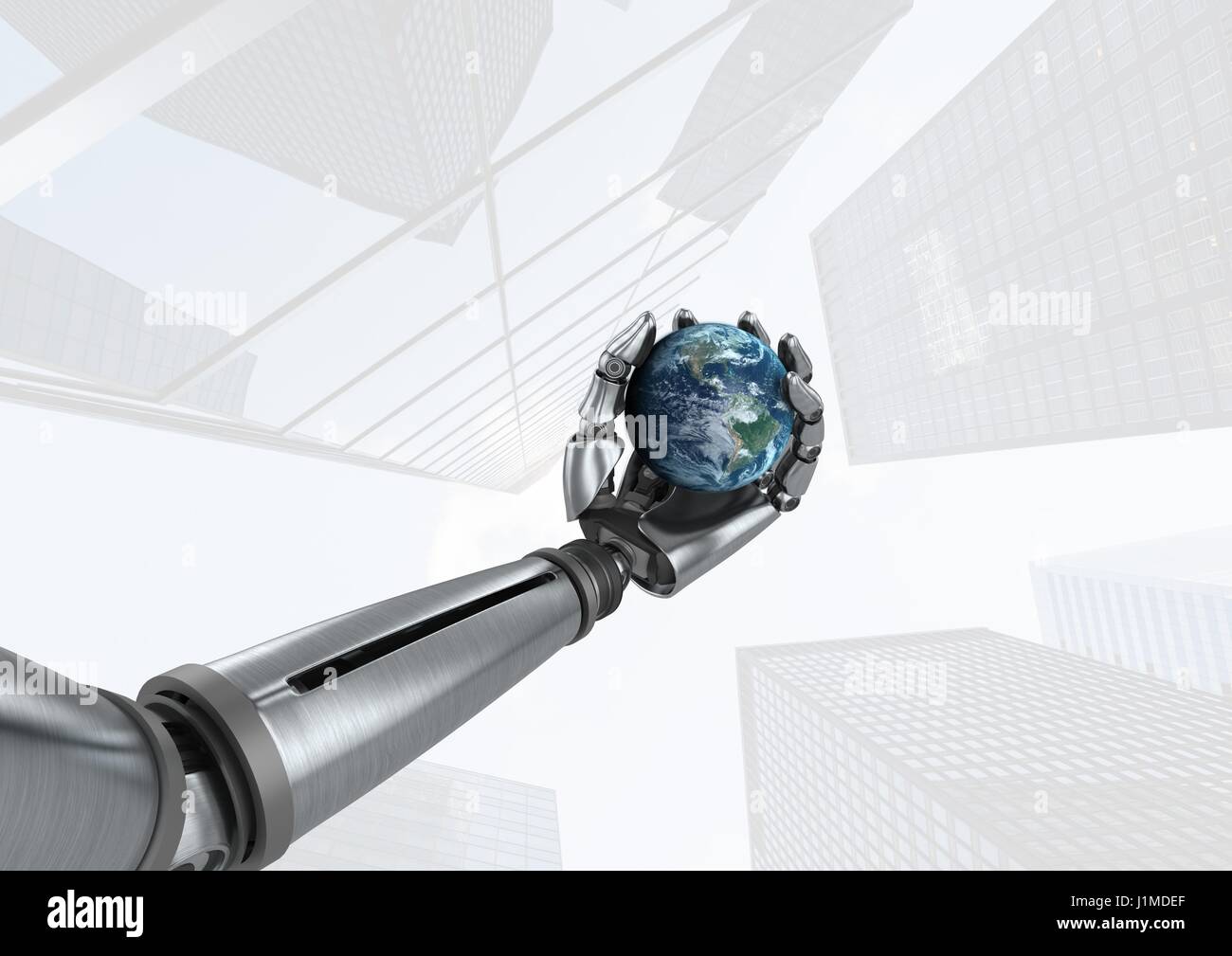 Digital composite of Android Robot hand holding planet earth with ...