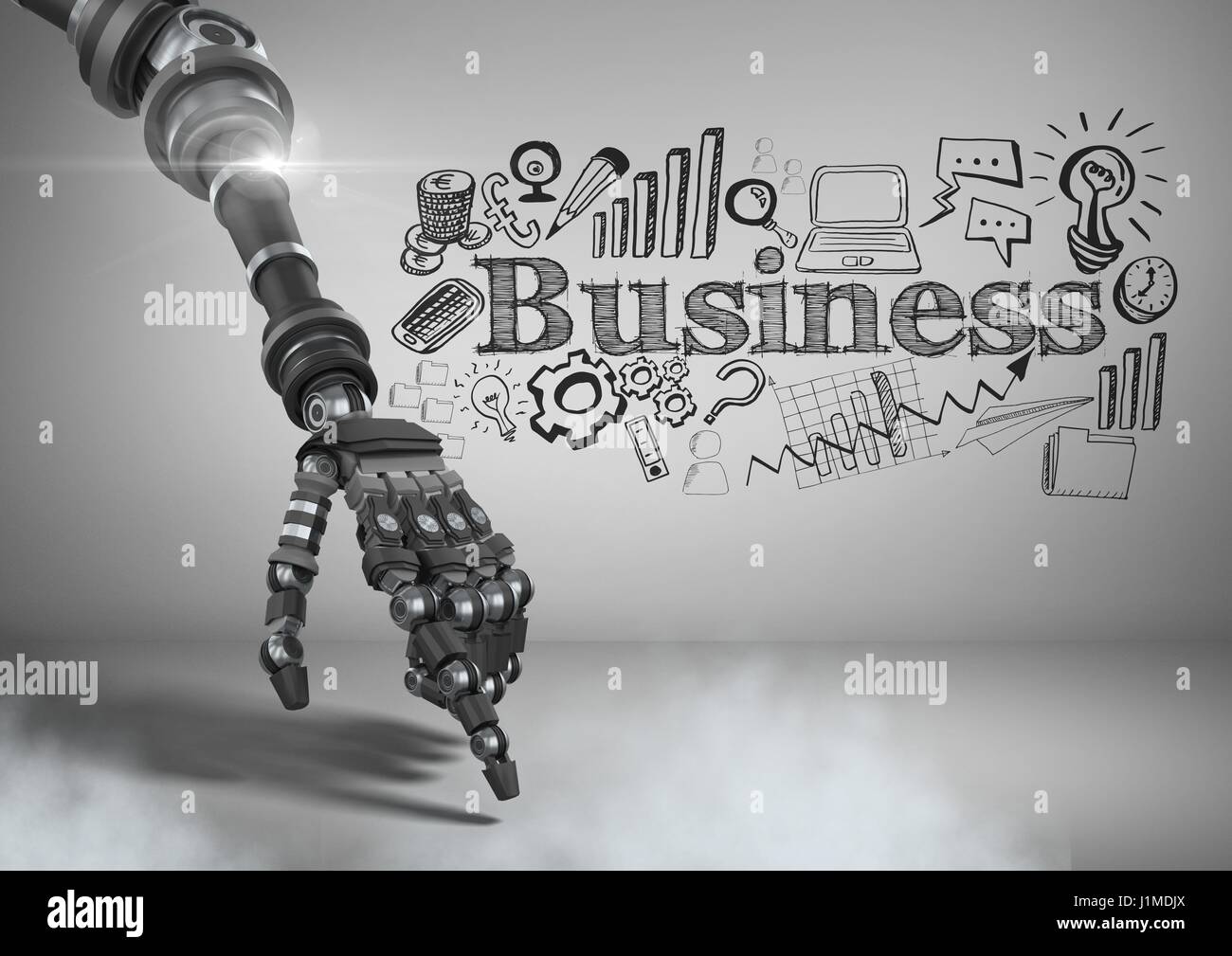 Digital composite of Android hand pointing and Businessman with ...