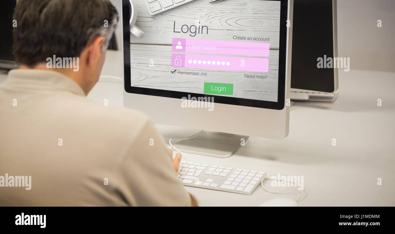 Digital composite of Rear view of businessman logging in on site using ...