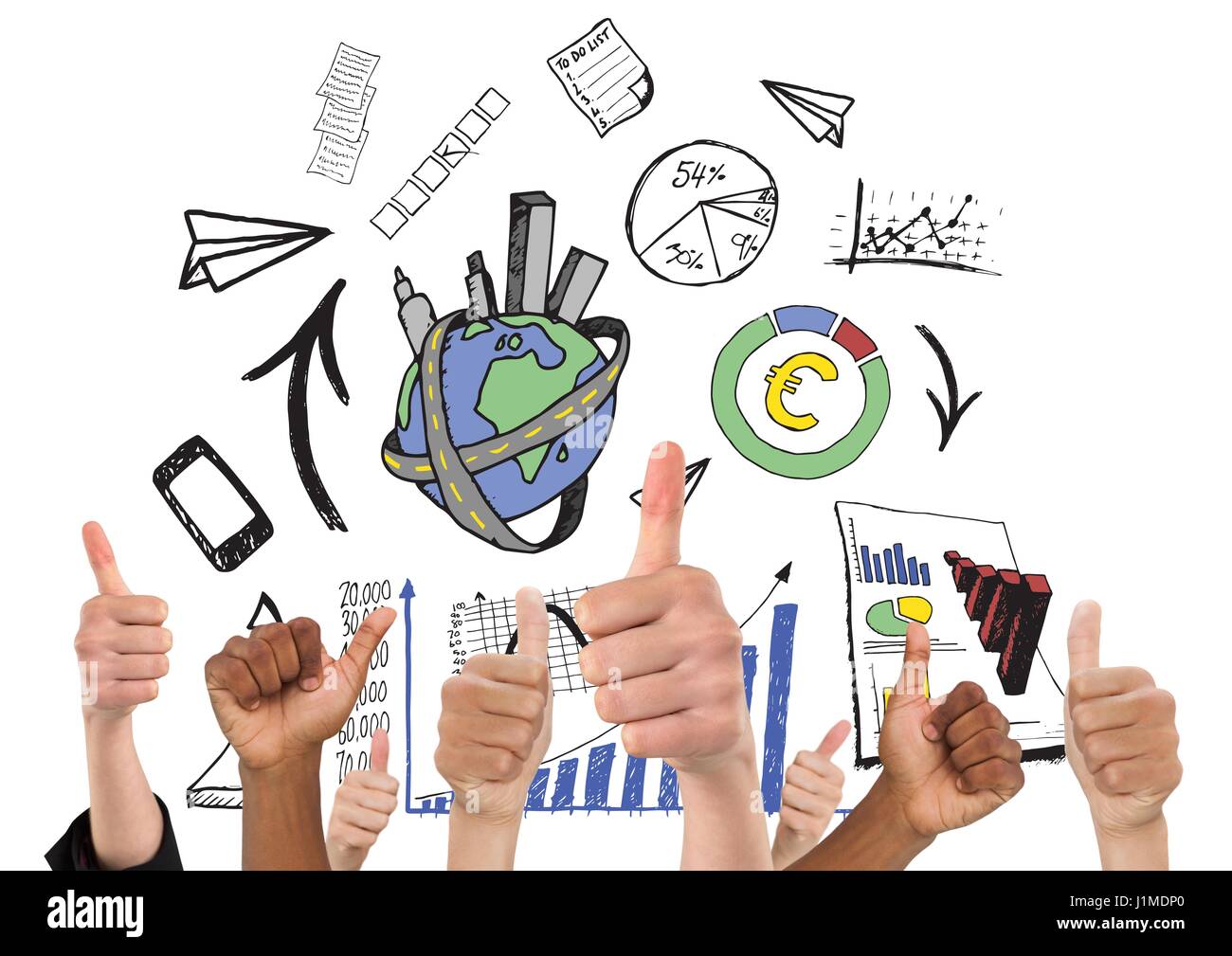 Digital composite of Thumbs up with color graphics Stock Photo - Alamy