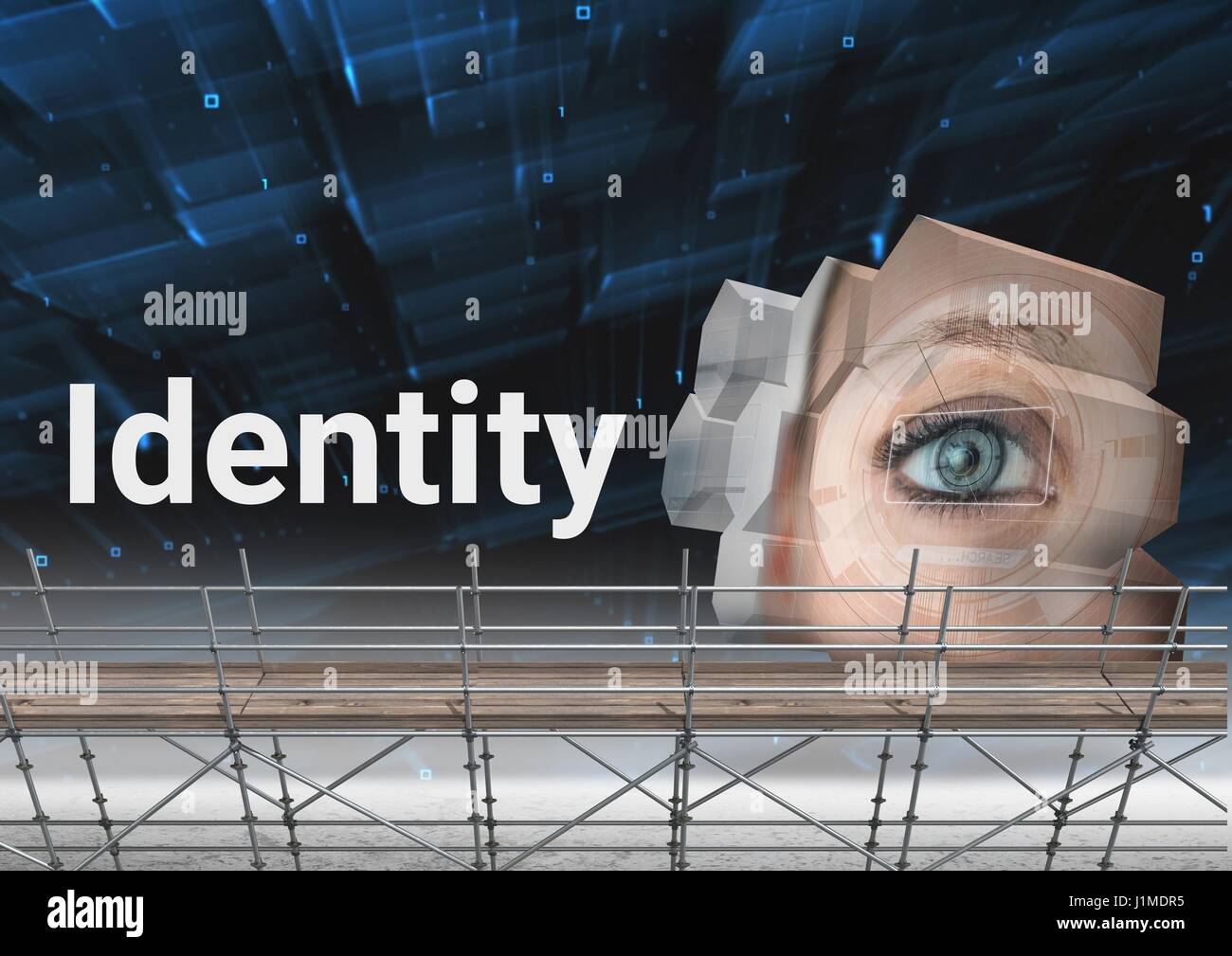 Digital composite of Identity Text with 3D Scaffolding and eye ...