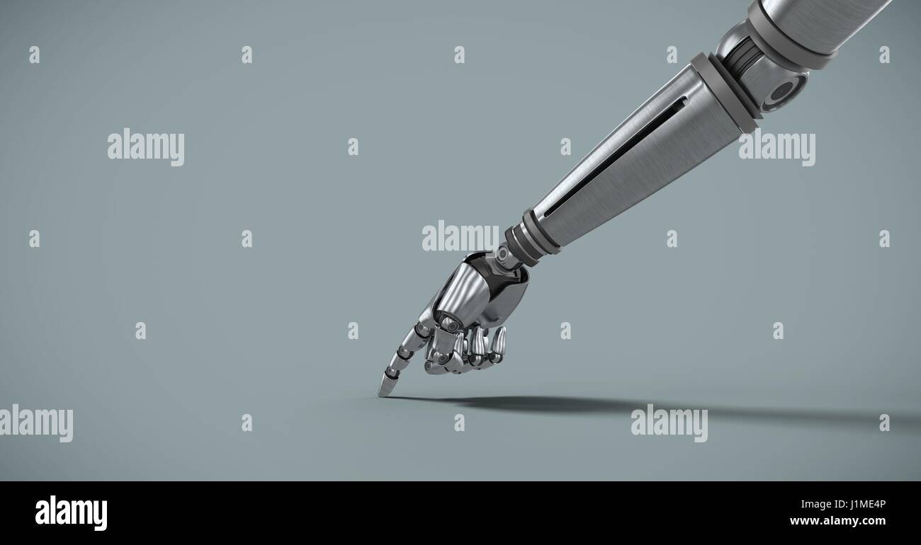 Digital composite of Android Robot hand pointing with grey background ...