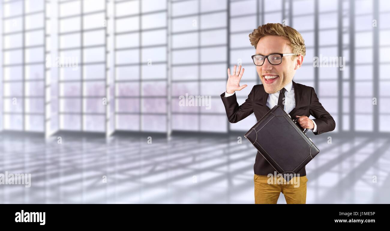 Digital composite of Nerd businessman waving hand in office Stock Photo ...