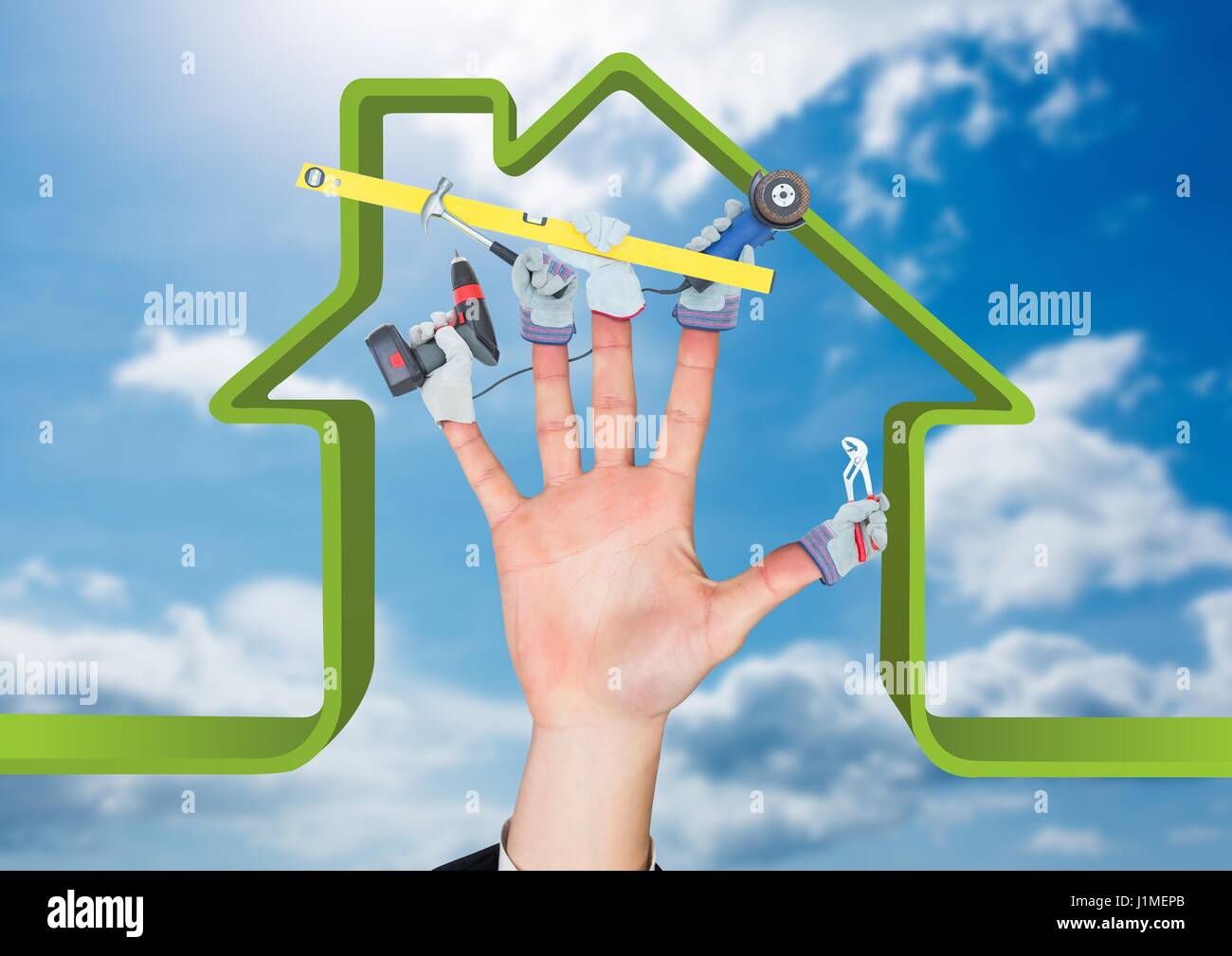 Digital composite of Composite image of people using tools Stock Photo ...