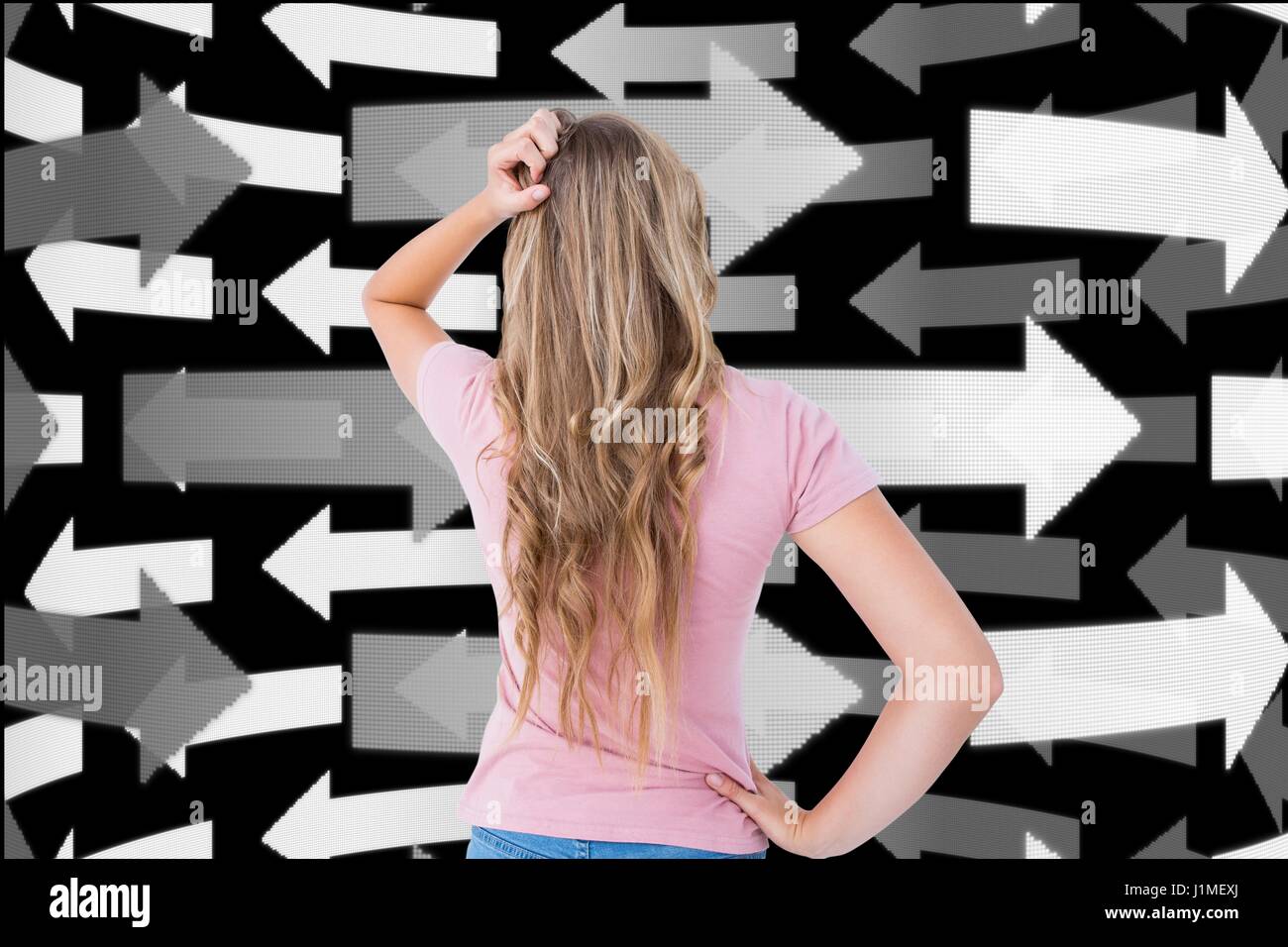 Digital composite of Digitally generated image of confused woman ...