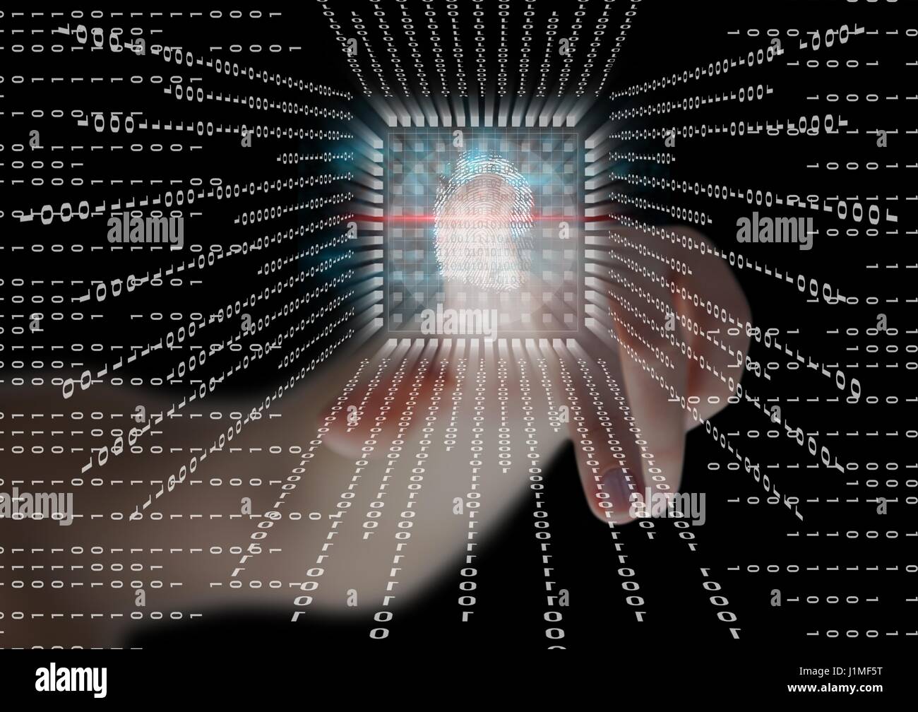 Digital composite of fingerprint scan, binary code Stock Photo - Alamy