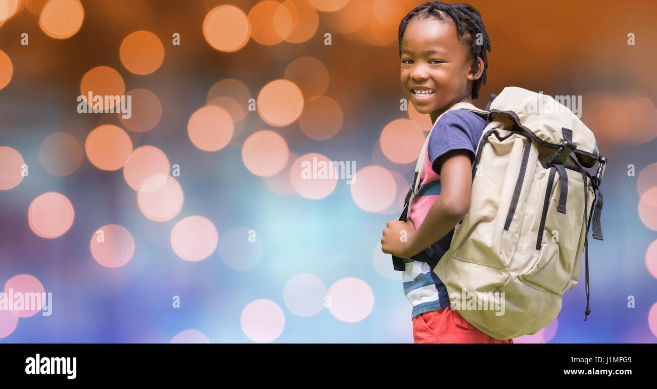 Digital composite of Rear view of school child carrying backpack over ...