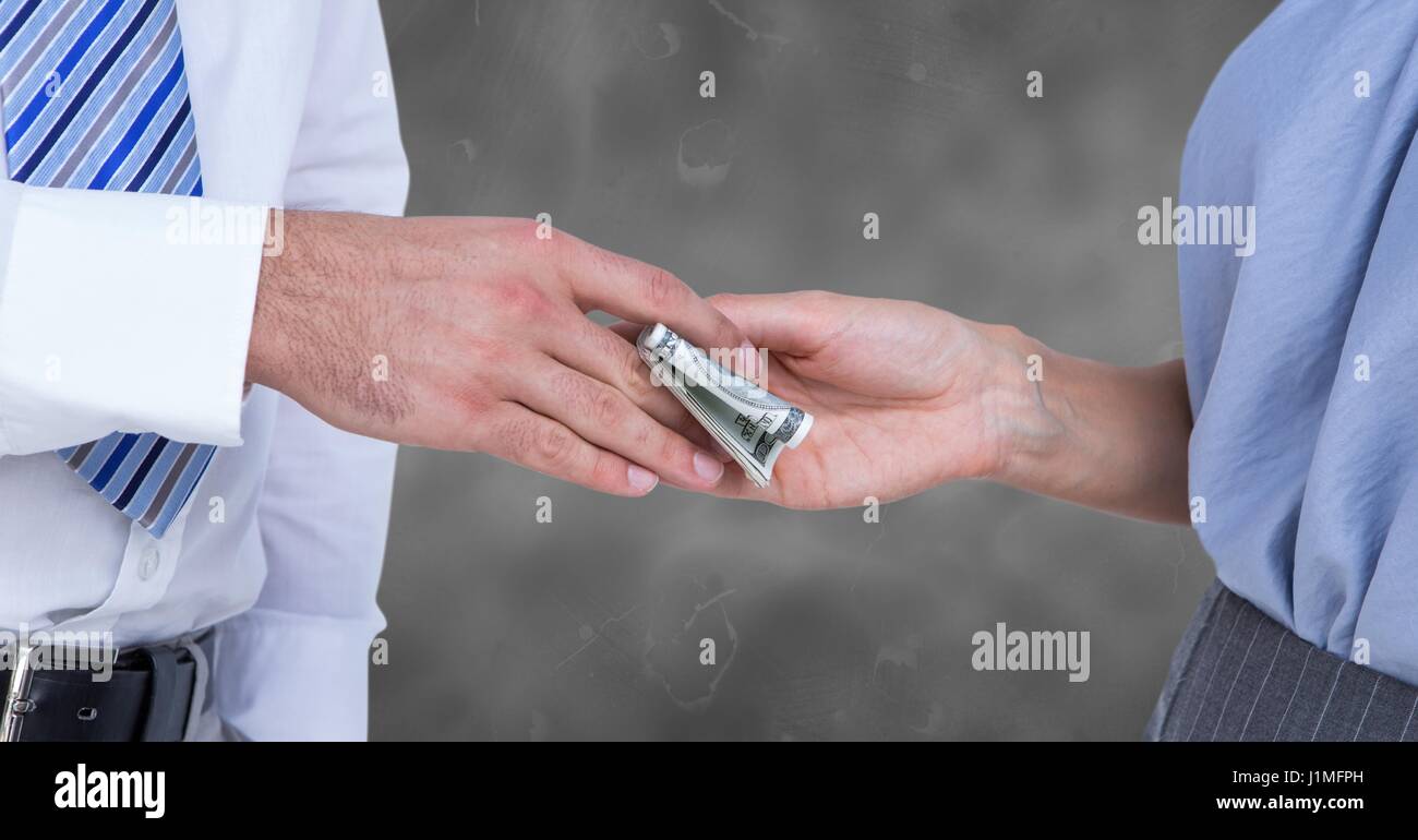 Digital composite of Midsection of business people exchanging money ...