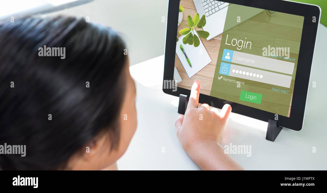 Digital composite of Person touching log in page on digital tablet's ...