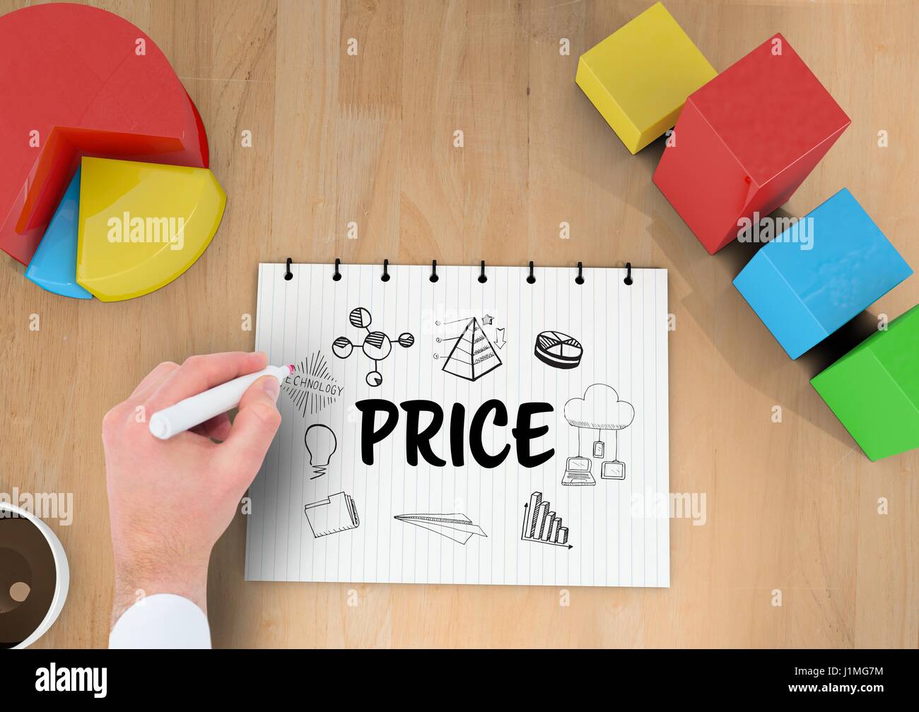 Digital composite of Price graphic ona note book, hand writing it Stock ...