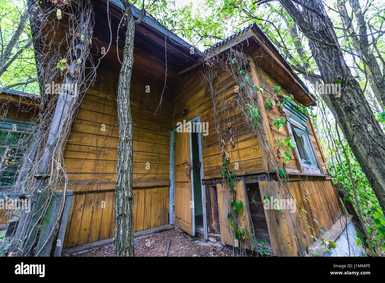 Abandoned wooden house in Pripyat ghost city of Chernobyl Nuclear Power ...