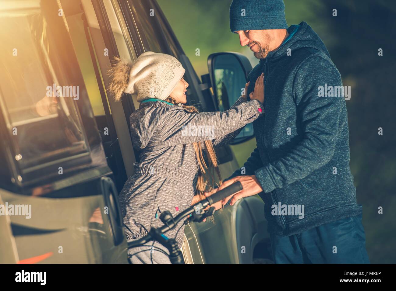Father with Daughter Living Camper Van and Having Fun. Family Life ...