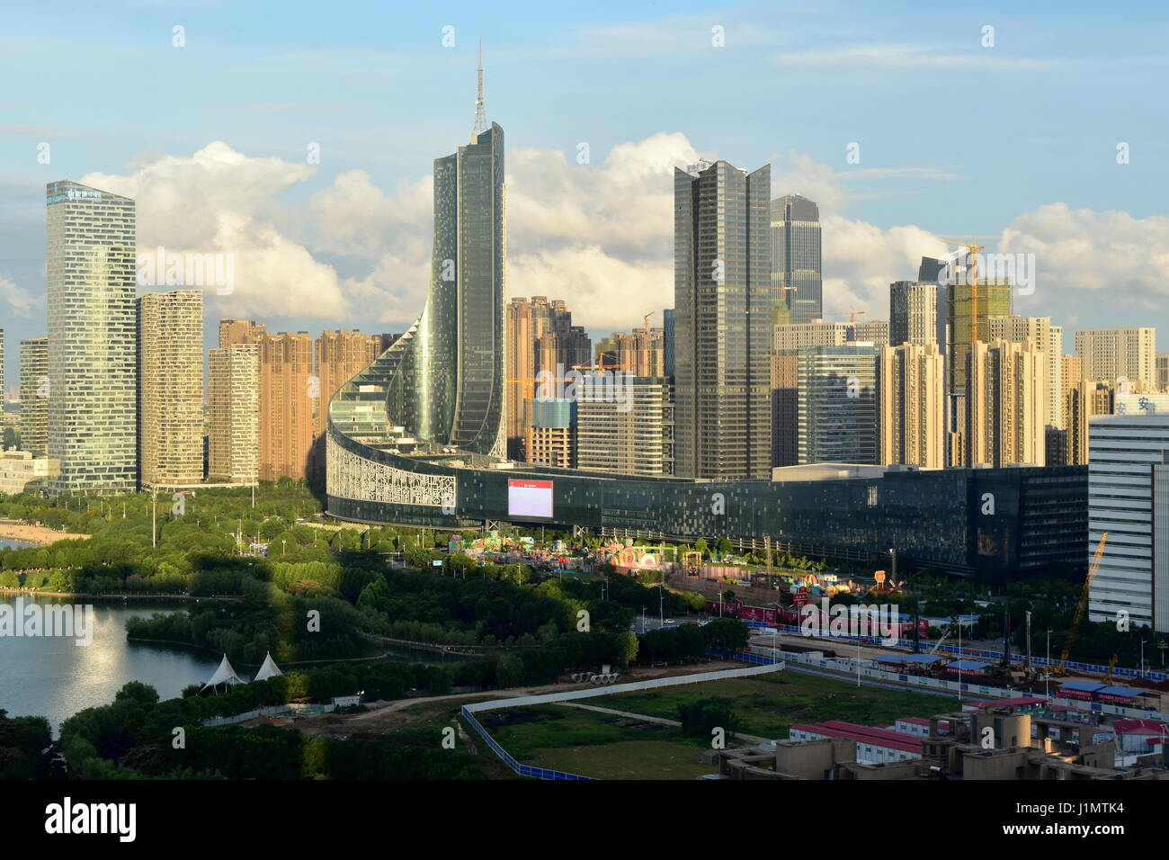 Chinese second tier city Hefei skyline, with large urban growth and ...