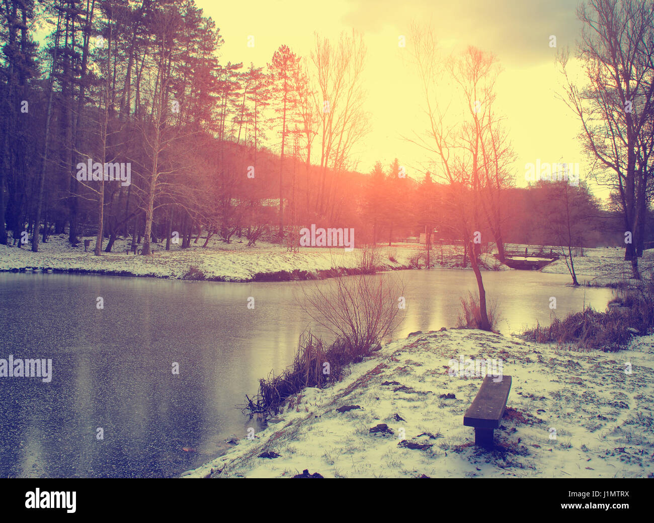 Vintage photo of idyllic winter scene Stock Photo - Alamy