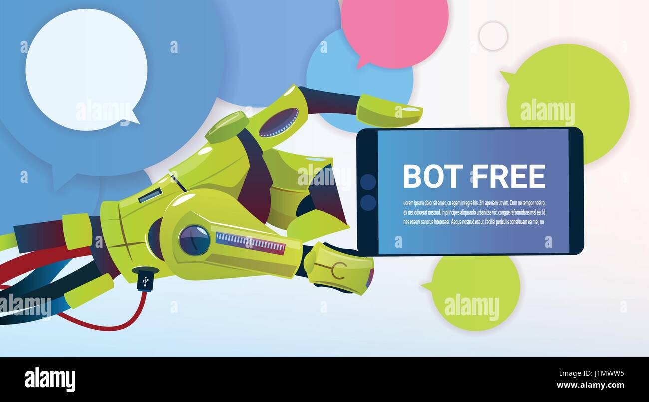Chat Bot Hands Using Cell Smart Phone, Robot Virtual Assistance Of Website Or Mobile ...