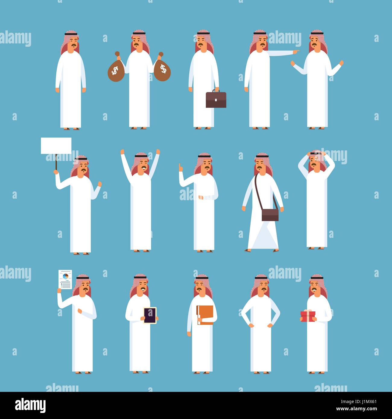 Arab Man Set, Islam Businessman Wearing Traditional Clothes Collection ...