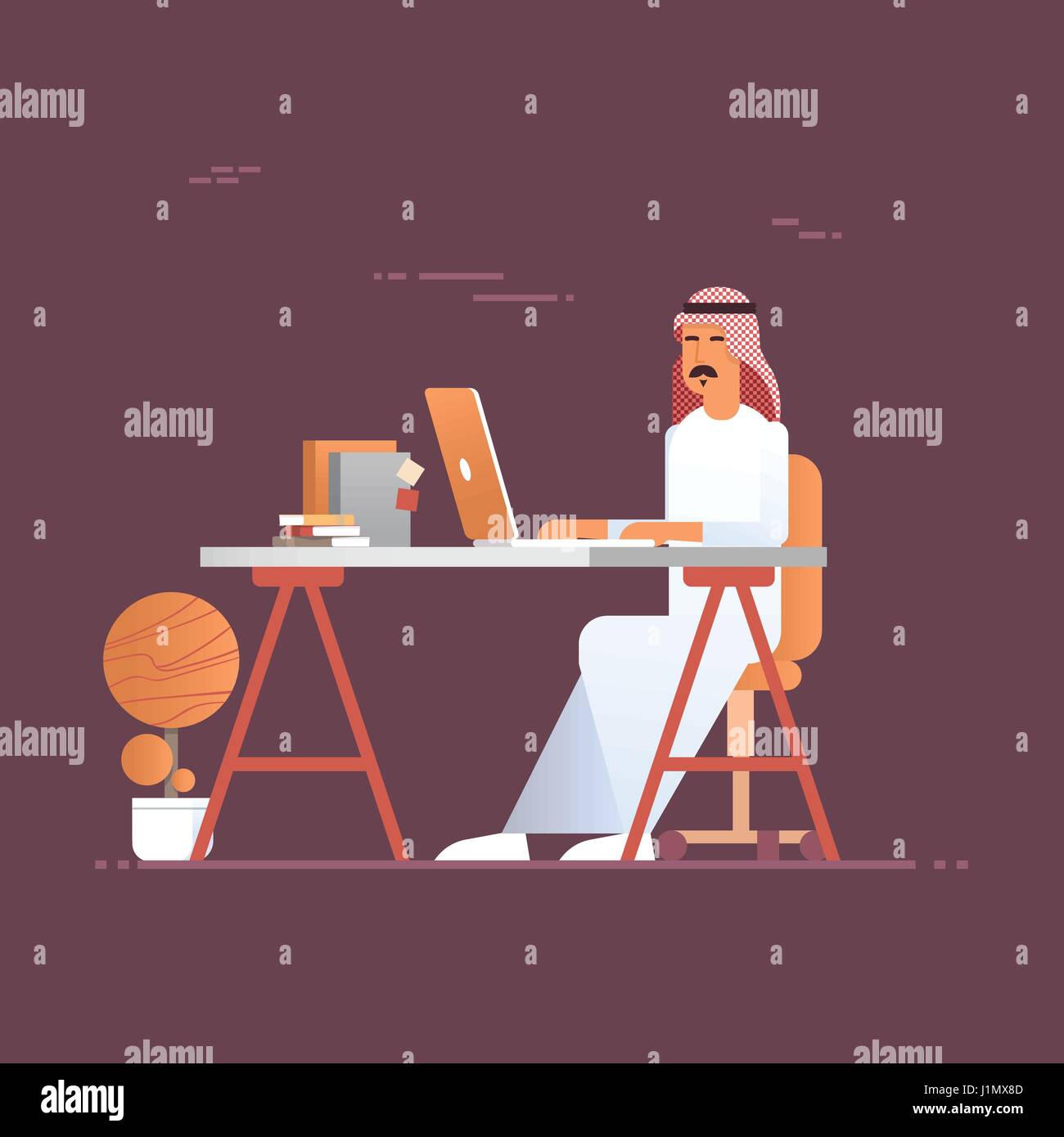 Arab man using laptop typing Stock Vector Images - Alamy