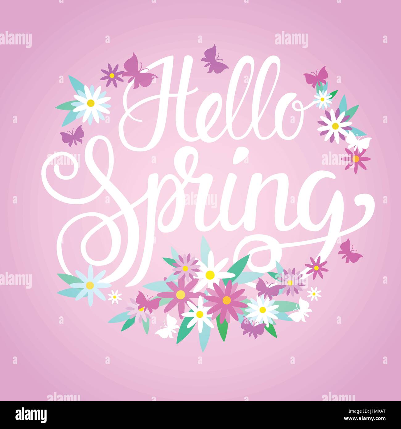 Hello Spring Season Text Banner Abstract Flowers Background Stock ...