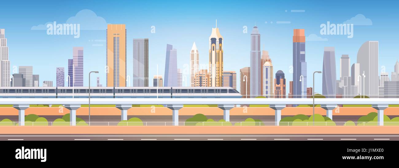 Subway Over City Skyscraper View Cityscape Background Skyline Stock ...