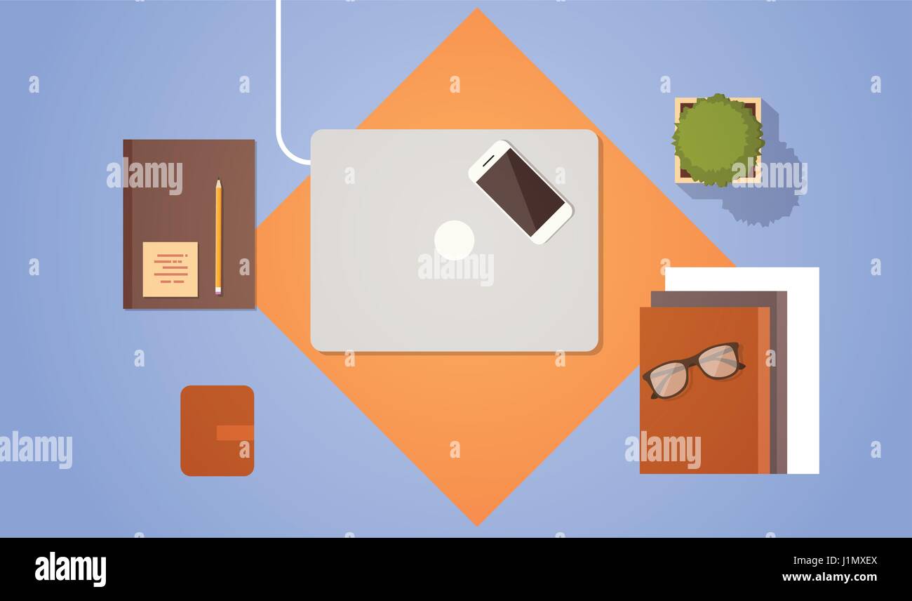 Workplace Desk Top Angle View Laptop Computer Stock Vector Image & Art ...