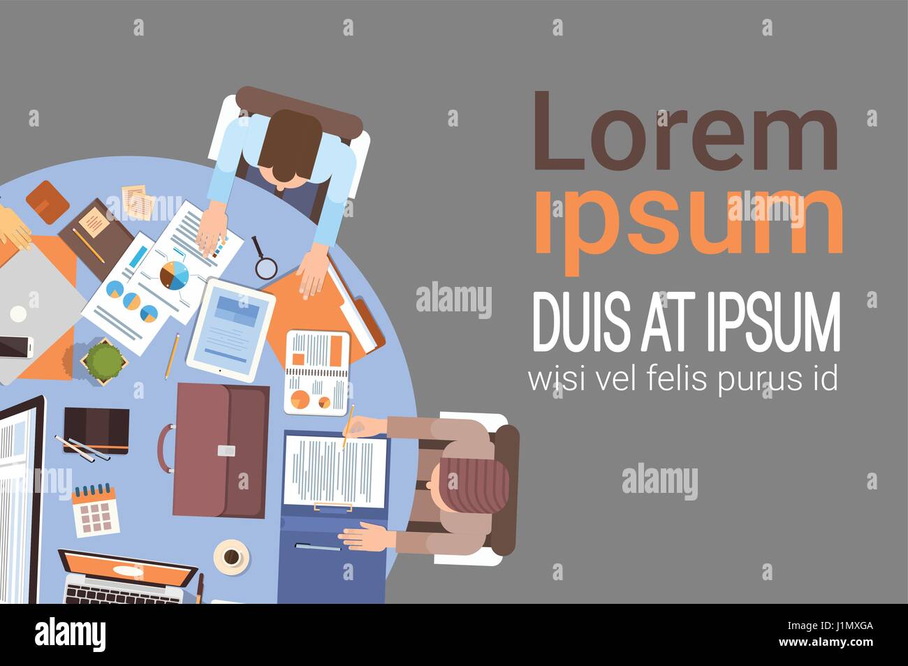 People Using Computers Businesspeople Workplace Desk Top Angle View ...