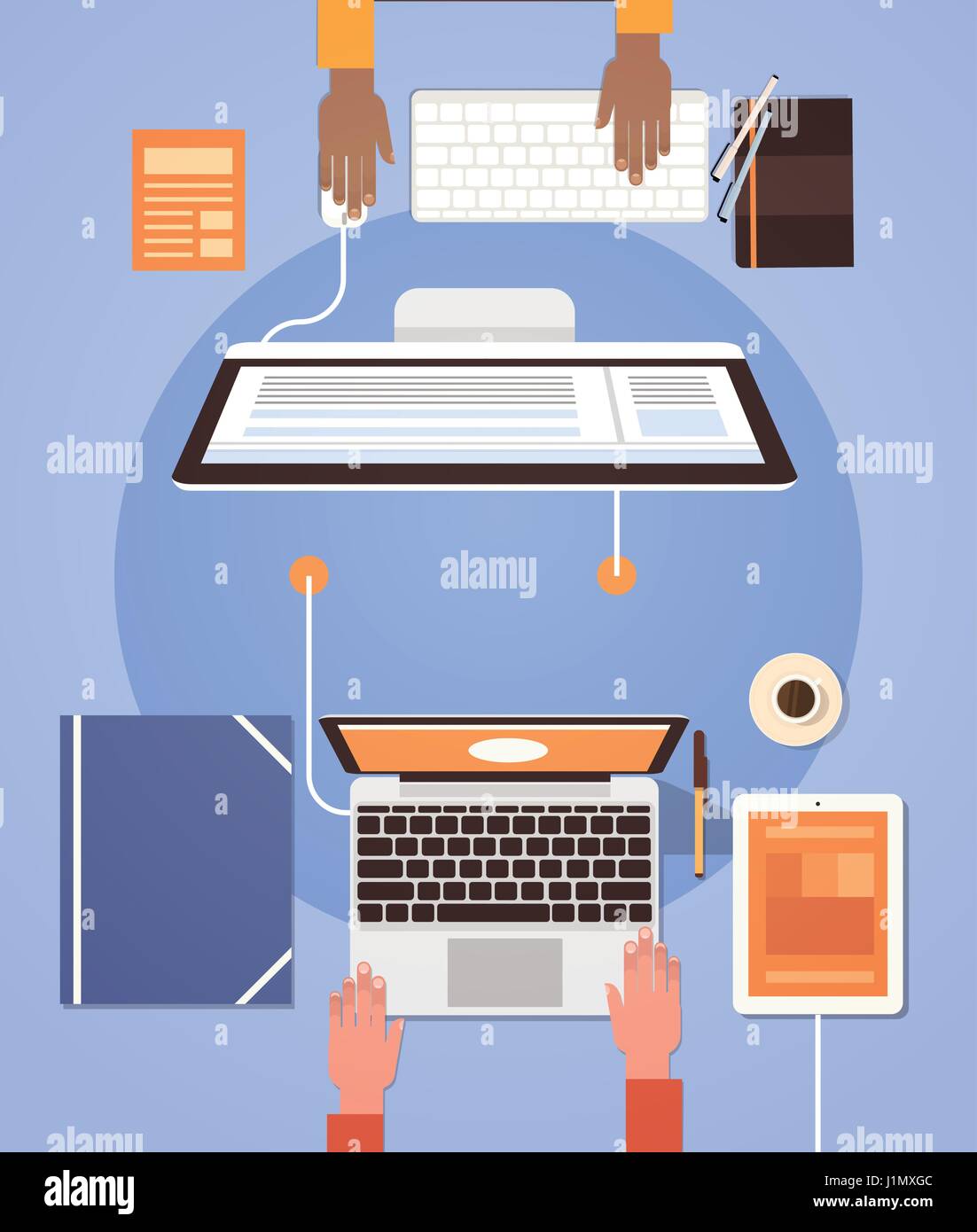 People Using Computers Businesspeople Hand Workplace Desk Top Angle ...