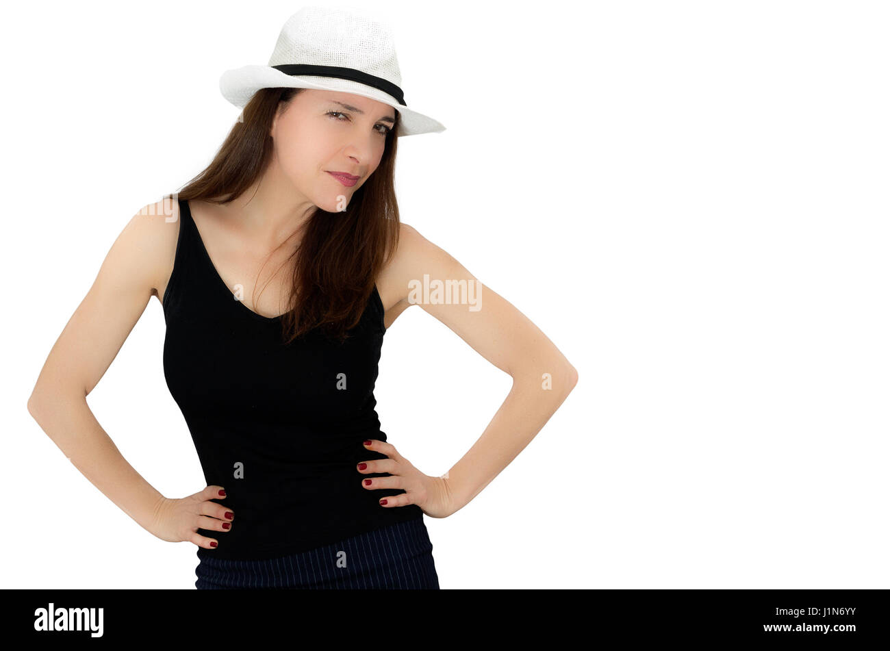 Caucasian woman pucker upset portrait isolated ovet white background ...