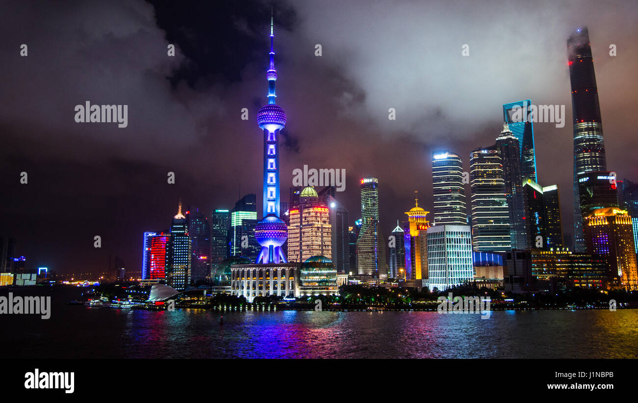 city skyline of the Pudong Financial District Shanghai China Stock ...